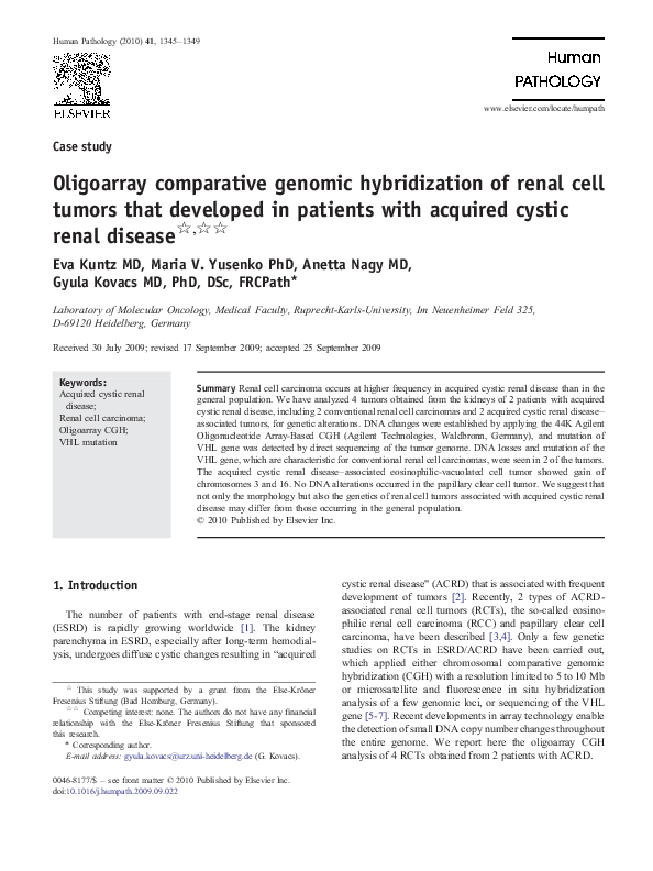 (PDF) Oligoarray comparative genomic hybridization of renal cell tumors that developed in ...
