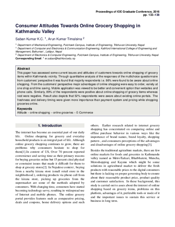 (PDF) Consumer Attitudes Towards Online Grocery Shopping in Kathmandu Valley