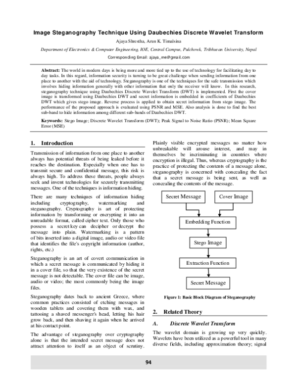 (PDF) Image Steganography Technique Using Daubechies Discrete Wavelet Transform