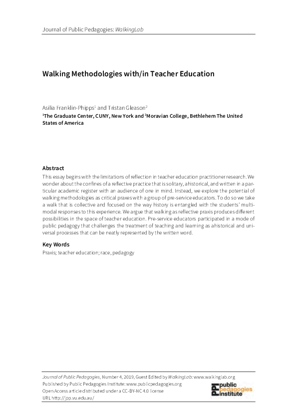 (PDF) Walking Methodologies with/in Teacher Education