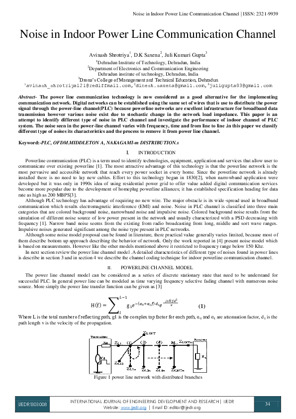 (PDF) Noise in Indoor Power Line Communication Channel