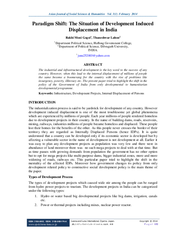 (PDF) Paradigm Shift: The Situation of Development Induced Displacement ...
