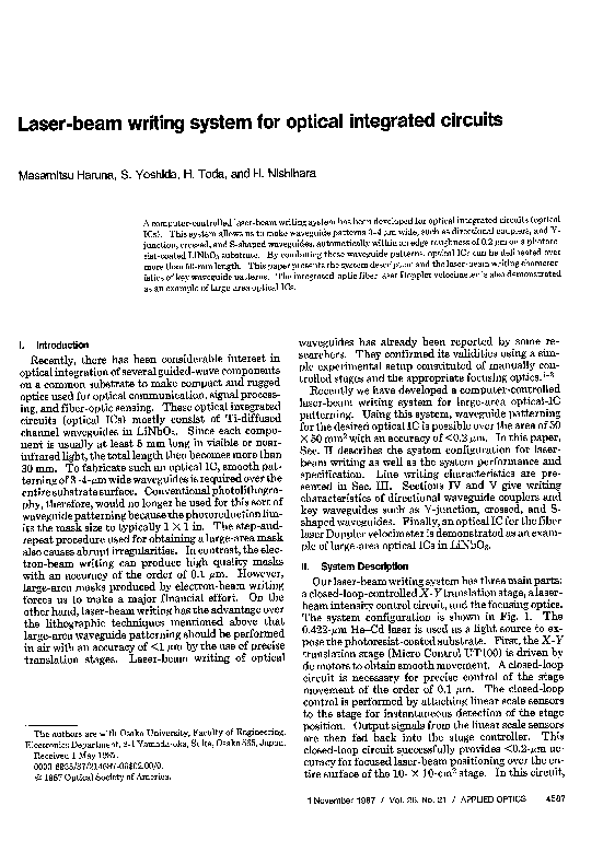 (PDF) Laser-beam writing system for optical integrated circuits