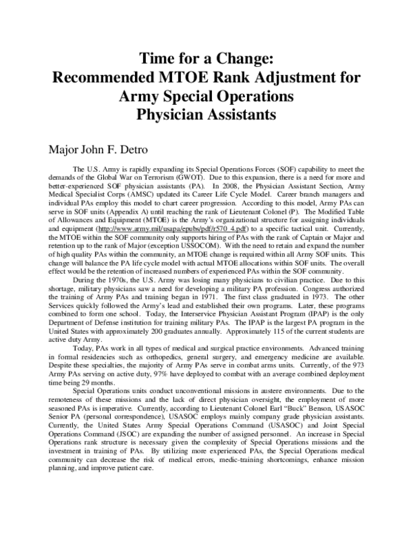(PDF) Time for a change: recommended MTOE rank adjustment for Army ...