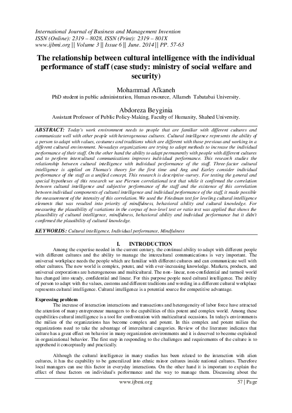 (PDF) The relationship between cultural intelligence with the ...