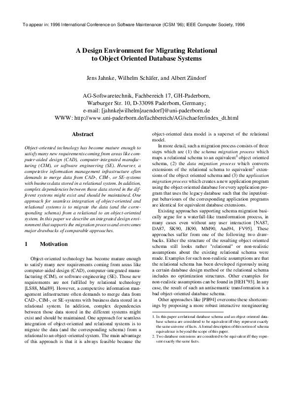 (PDF) A Design Environment for Migrating Relational to Object Oriented ... (PDF) A Design Environment for Migrating Relational to Object Oriented ...