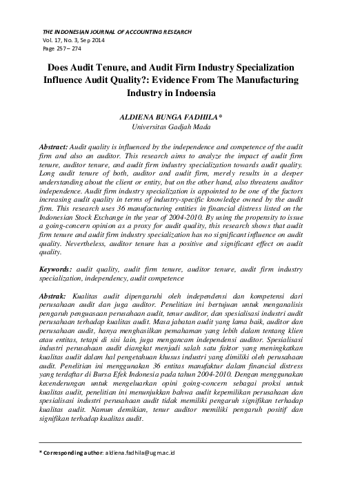 (PDF) Does Audit Tenure, and Audit Firm Industry Specialization Influence Audit Quality ...