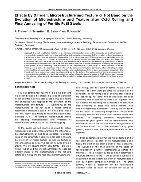 Pdf Effects By Different Microstructure And Texture Of Hot Band On