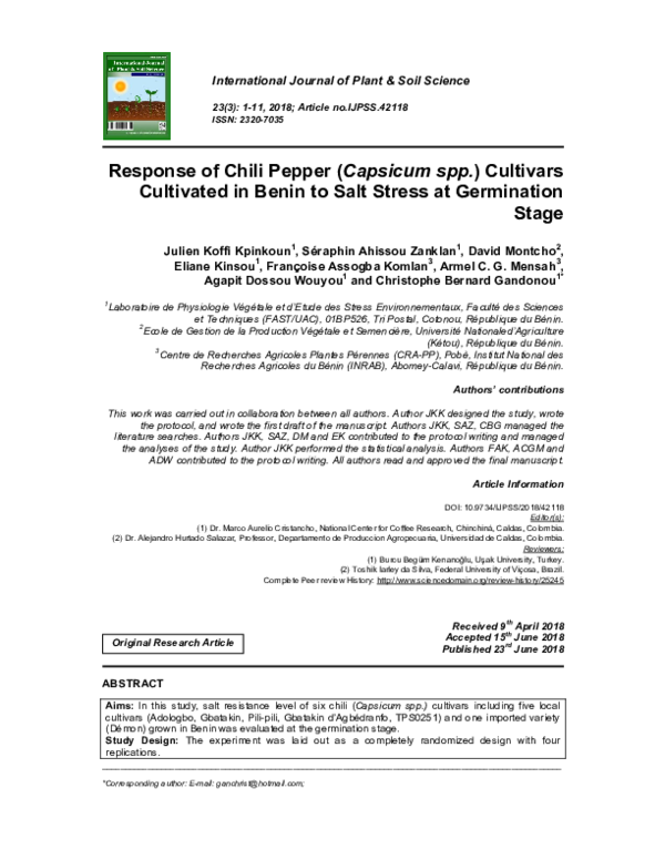 (PDF) Response of Chili Pepper (Capsicum spp.) Cultivars Cultivated in ...