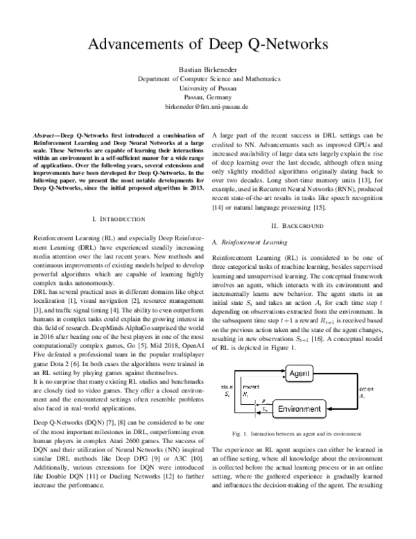 (PDF) Advancements of Deep Q-Networks