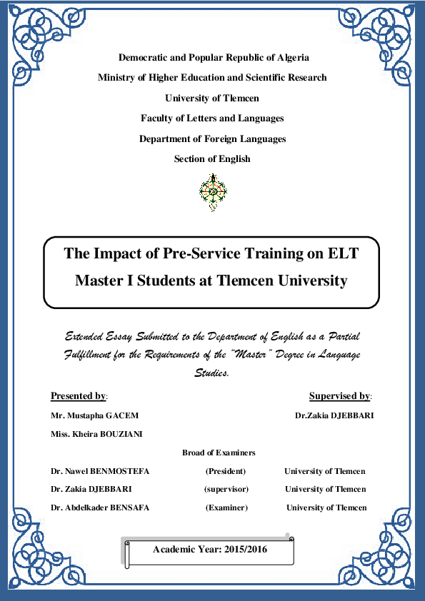 (PDF) The Impact of Pre-Service Training on ELT Master I Students at ...