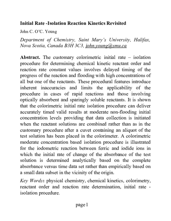 (DOC) Initial Rate - Isolation Reaction Kinetics Revisited
