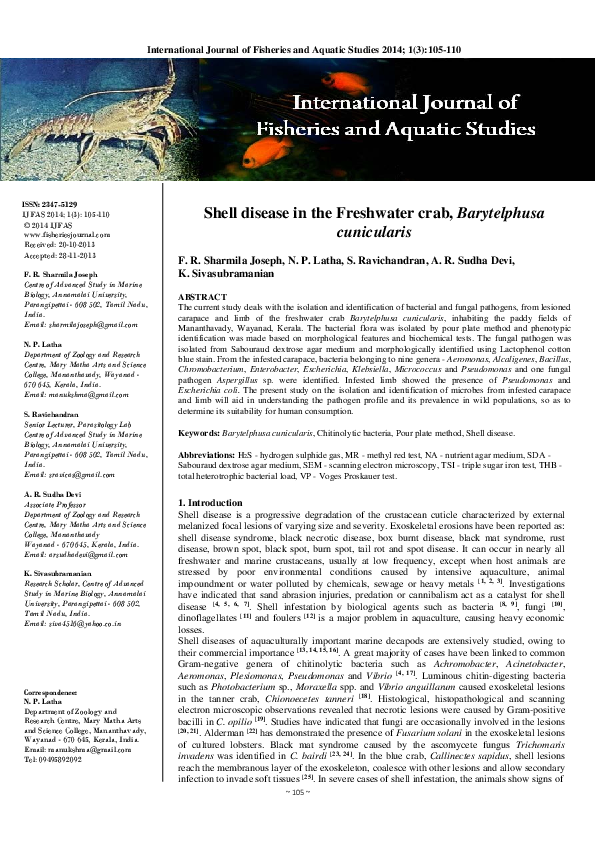 (PDF) Shell disease in the Freshwater crab, Barytelphusa cunicularis