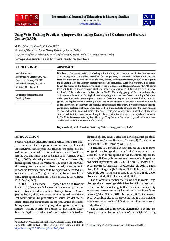 (PDF) Using Voice Training Practices to Improve Stuttering: Example of ...
