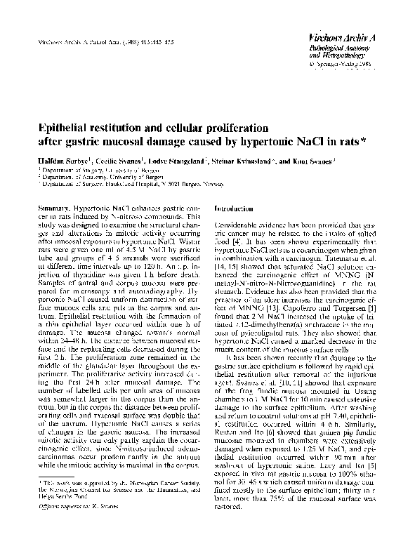 (PDF) Cellular Changes After Hypertonic NaCl Induced Gastric Damage