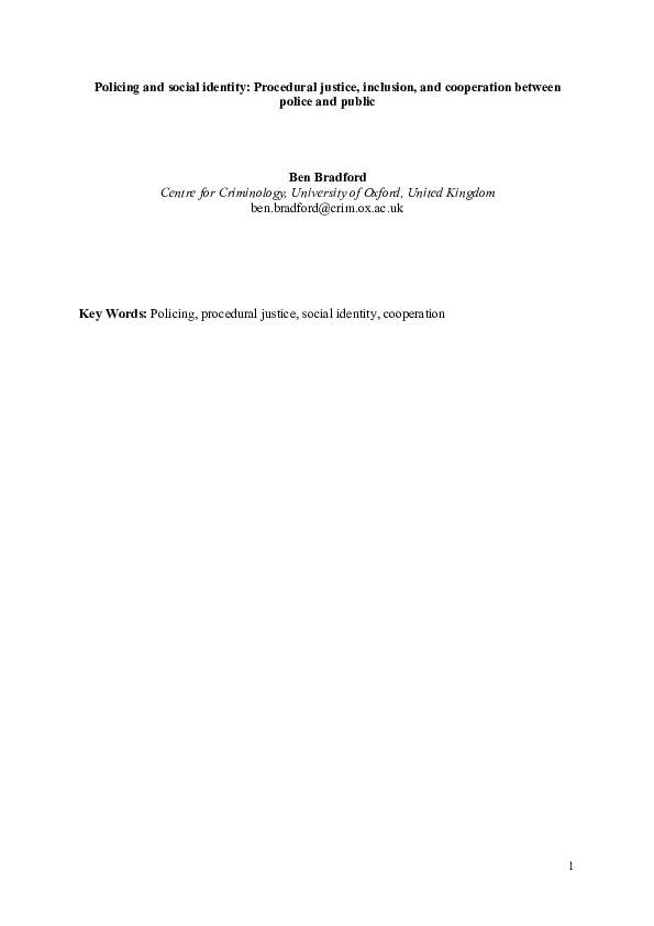 (PDF) Policing and social identity: Procedural justice, inclusion, and ...