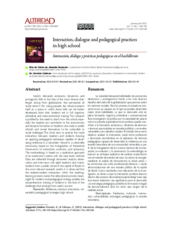 (PDF) Interaction, dialogue and pedagogical practices in high school