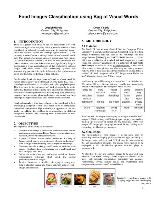 (PDF) Food Images Classification using Bag of Visual Words