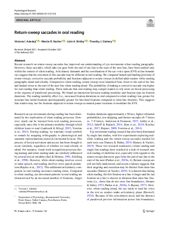 (PDF) Return-sweep saccades in oral reading