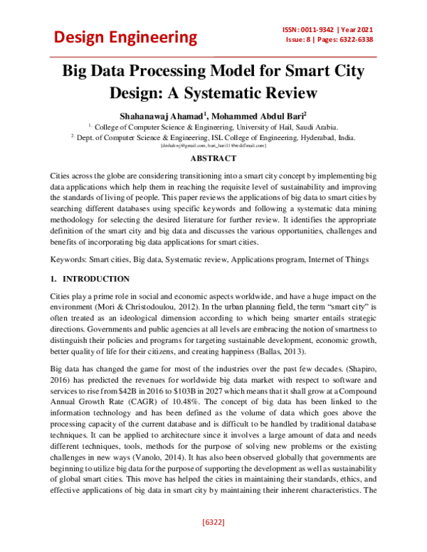 Pdf Big Data Processing Model For Smart City Design A Systematic Review 2051