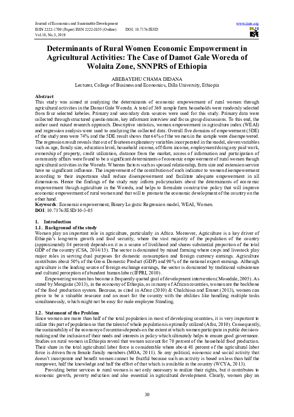 (PDF) Determinants of Rural Women Economic Empowerment in Agricultural ...