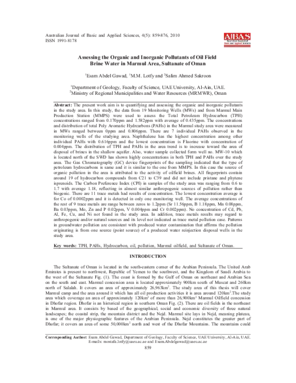 (PDF) Assessing the Organic and Inorganic Pollutants of Oil Field Brine ...
