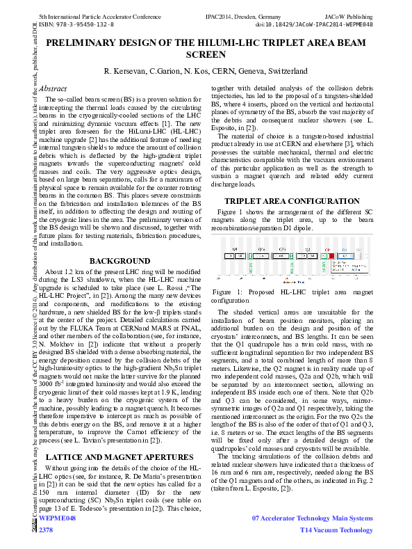 (PDF) Preliminary Design of the HiLumi-LHC Triplet Area Beam Screen