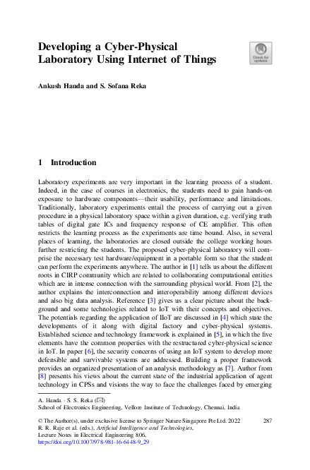(PDF) Developing a Cyber-Physical Laboratory Using Internet of Things