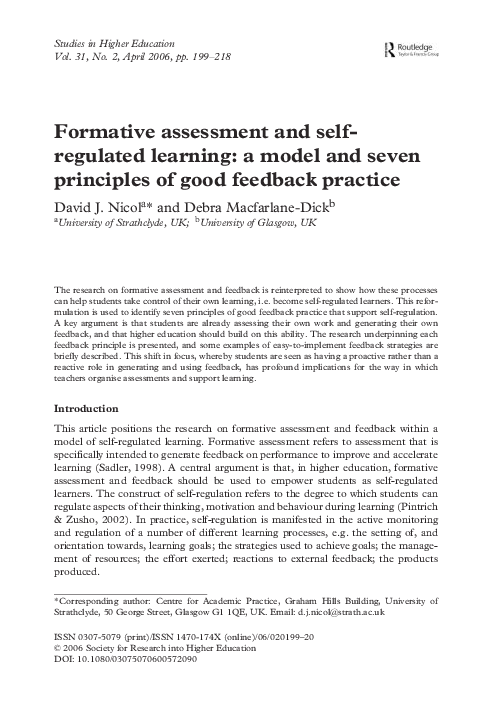 (PDF) Formative assessment and self-regulated learning: A model and ...