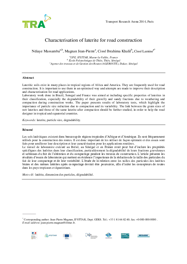 (PDF) Characterisation of laterite for road construction