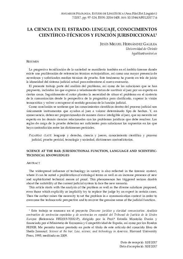 (PDF) La ciencia en el estrado: lenguaje, conocimientos cient fico-t cnicos y funci n jurisdiccional