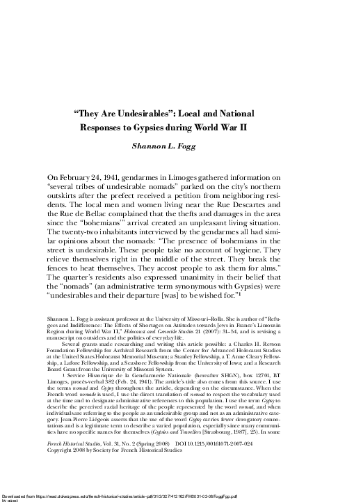(PDF) They Are Undesirables": Local and National Responses to Gypsies ...