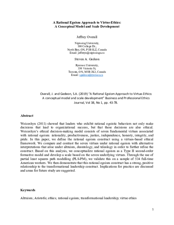 (DOC) A Rational Egoism Approach to Virtue Ethics in advance