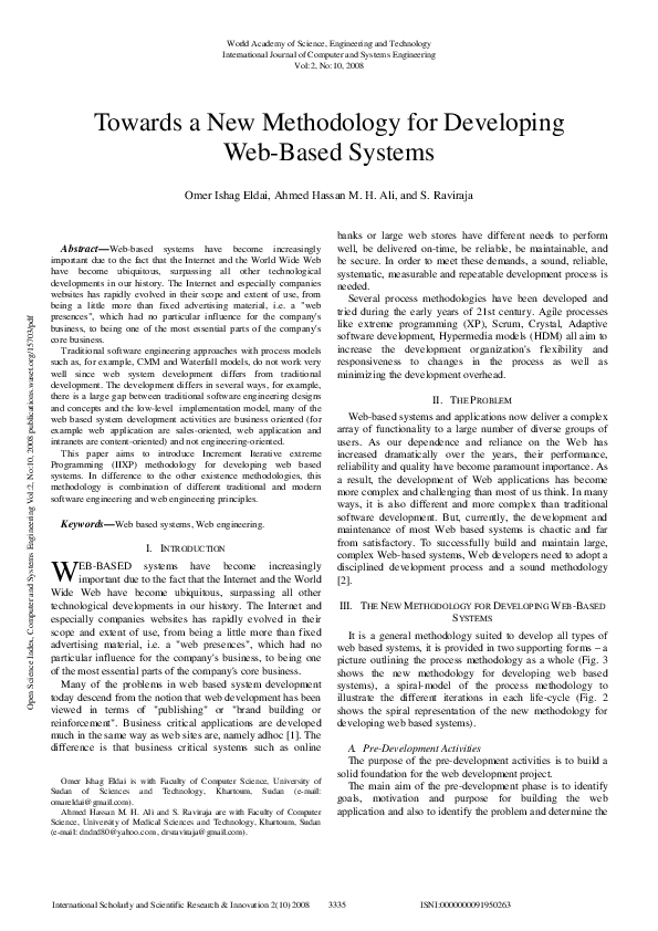 (PDF) Towards a New Methodology for Developing Web-Based Systems