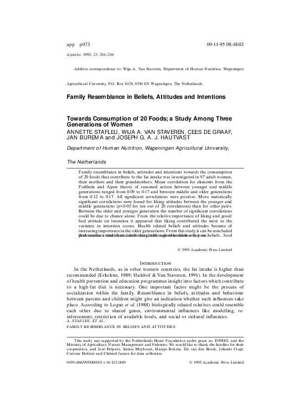 (PDF) Family Resemblance in Beliefs, Attitudes and Intentions Towards ...