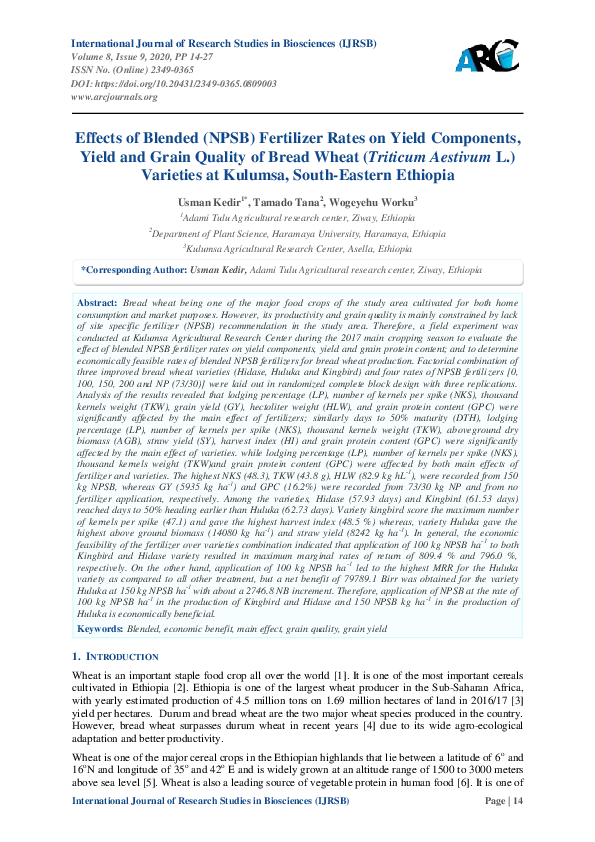 (PDF) Effects of Blended (NPSB) Fertilizer Rates on Yield Components ...
