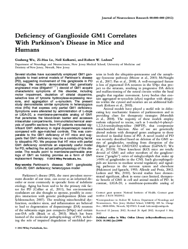 (PDF) Deficiency of ganglioside GM1 correlates with Parkinson's disease ...