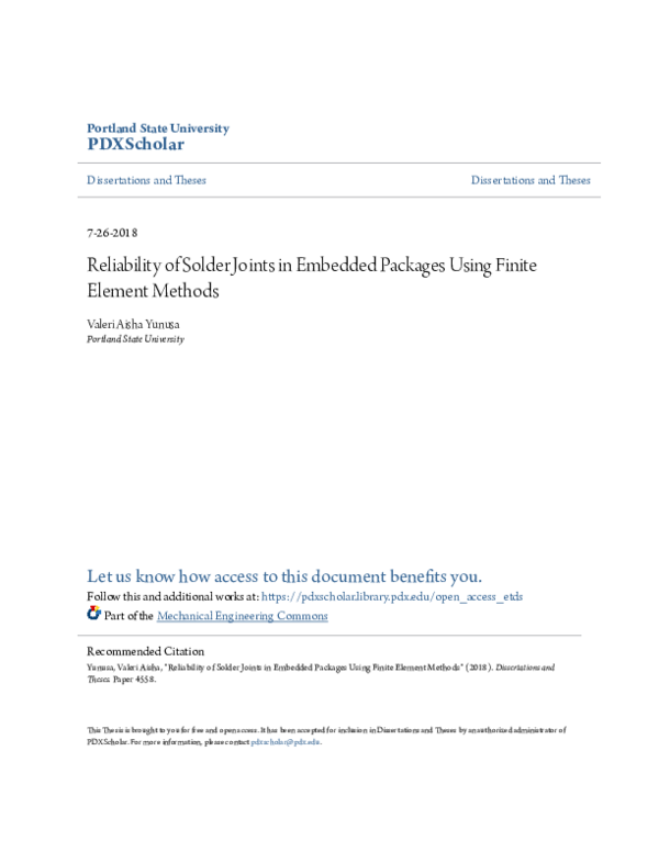 Pdf Reliability Of Solder Joints In Embedded Packages Using Finite Element Methods