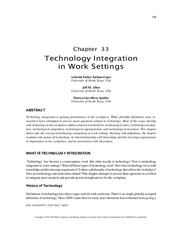 (PDF) Technology Integration in Work Settings