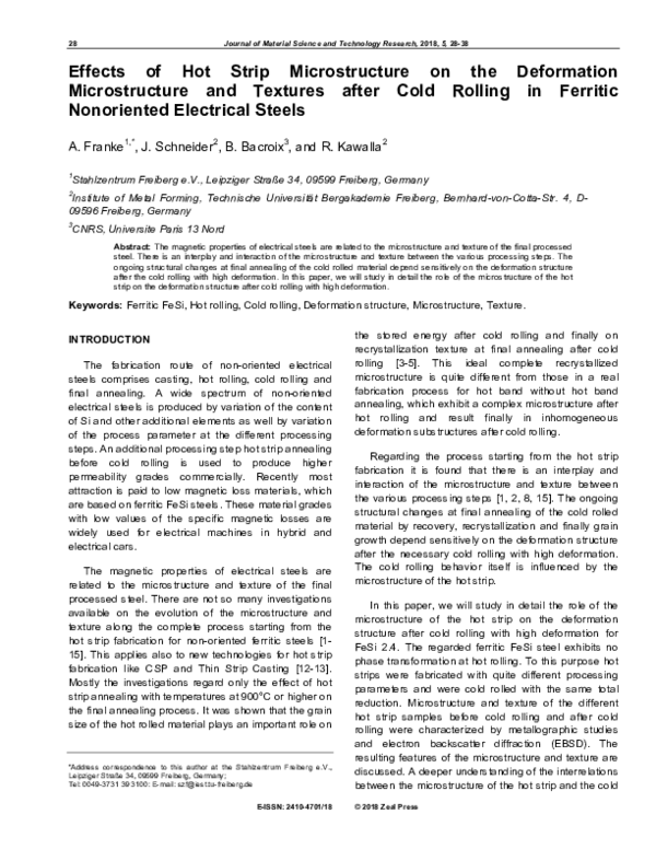 Pdf Effects Of Hot Strip Microstructure On The Deformation Microstructure And Textures After