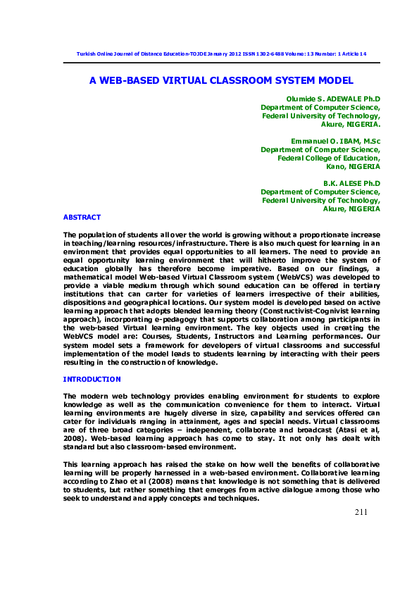 Pdf A Web Based Virtual Classroom System Model 