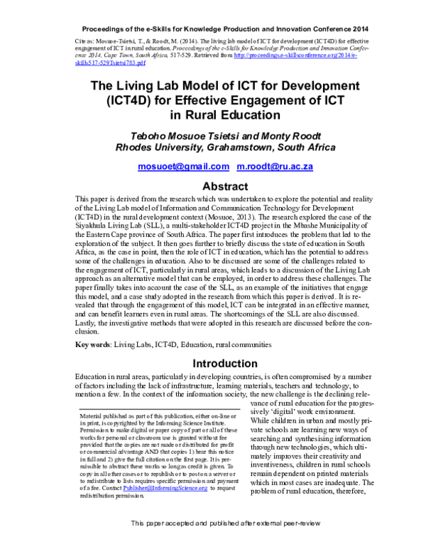 (PDF) The Living Lab Model of ICT for Development (ICT4D) for Effective ...