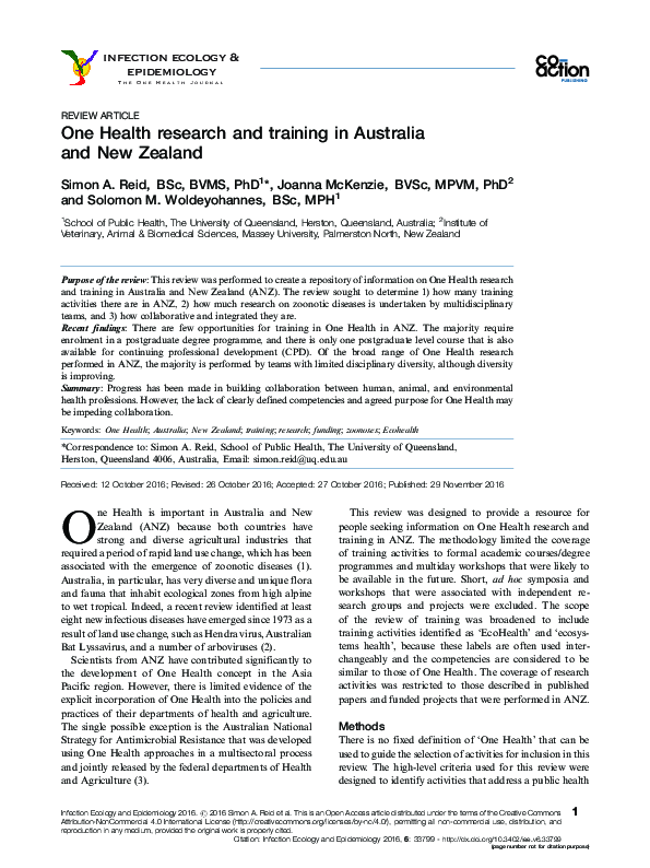 (PDF) One Health research and training in Australia and New Zealand