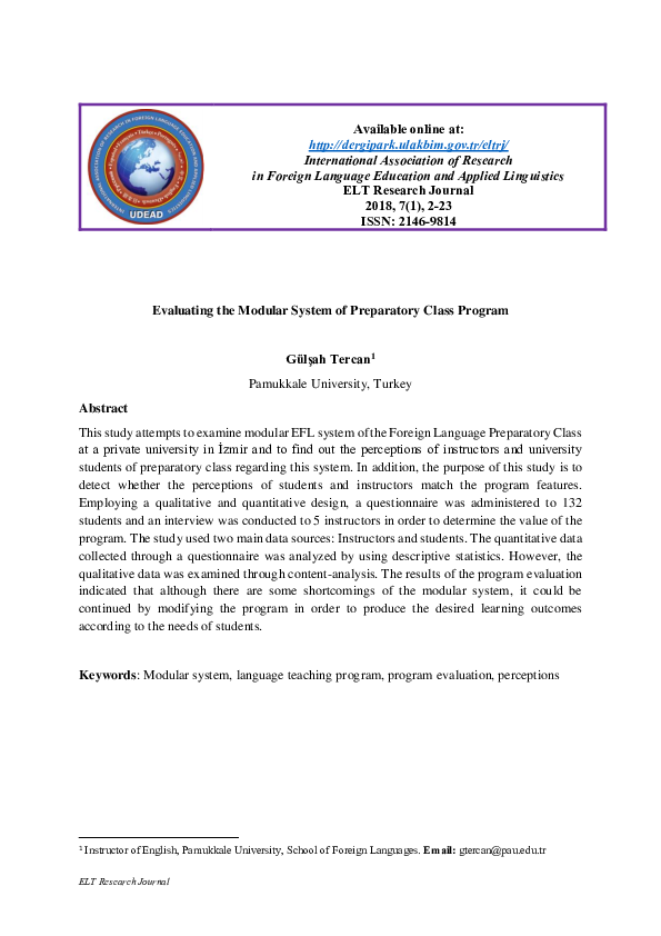 (PDF) Evaluating the Modular System of Preparatory Class Program