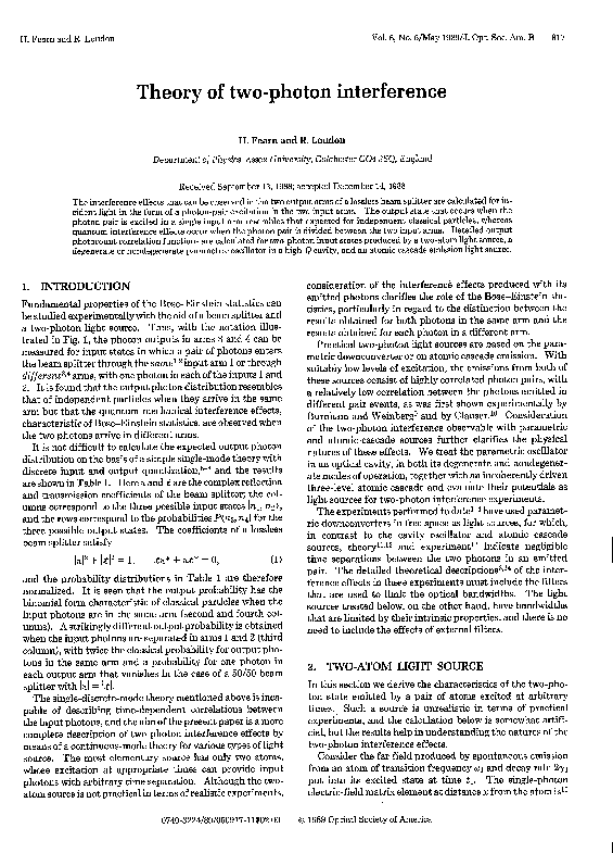 (PDF) H. Fearn and R. Loudon Vol. 6, No. 5/May 1989/J. Opt. Soc. Am. B 917 Theory of two-photon ...