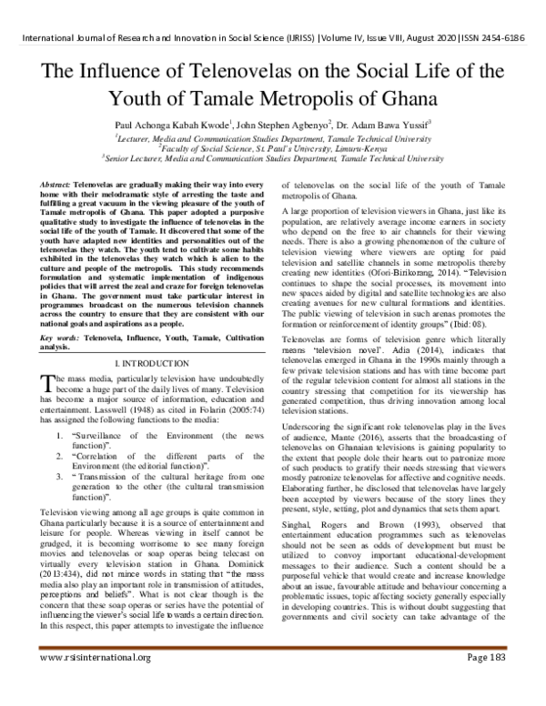 (PDF) The Influence of Telenovelas on the Social Life of the Youth of ...