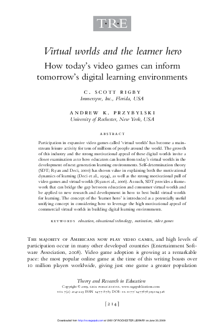 (PDF) Virtual worlds and the learner hero: How today's video games can ...
