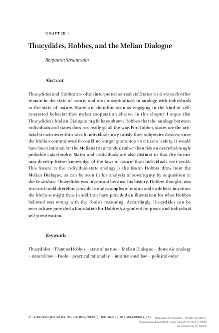 (PDF) Thucydides, Hobbes, and the Melian Dialogue