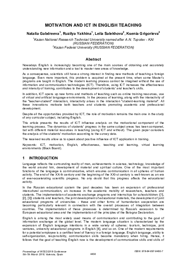 (PDF) Motivation and Ict in English Teaching