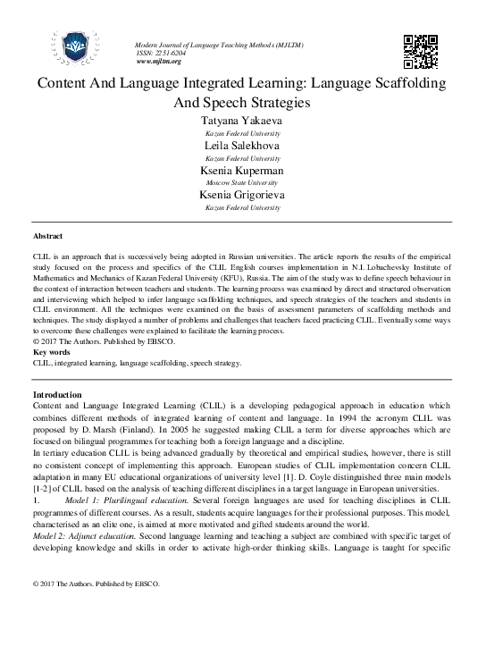 (PDF) Content And Language Integrated Learning : Language Scaffolding ...